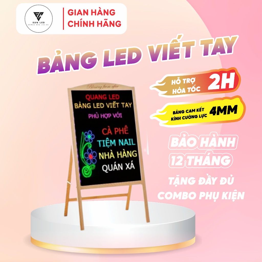 Bảng Led Huỳnh Quang khung gỗ, 60x80cm, 50x70cm, 40x60cm ( Tặng kèm ...