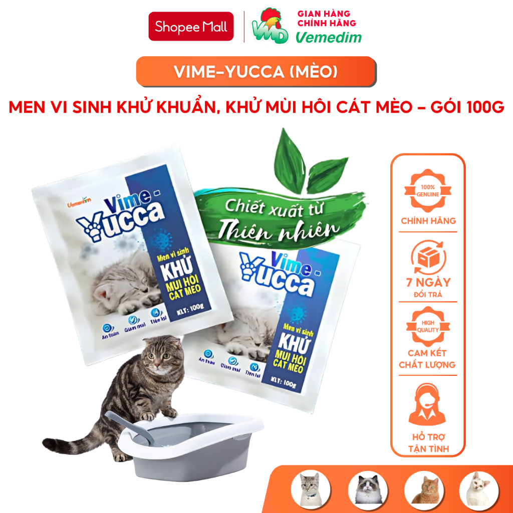 Vemedim Vime-Yucca (mèo) men vi sinh khử mùi hôi cát mèo không độc hại ...