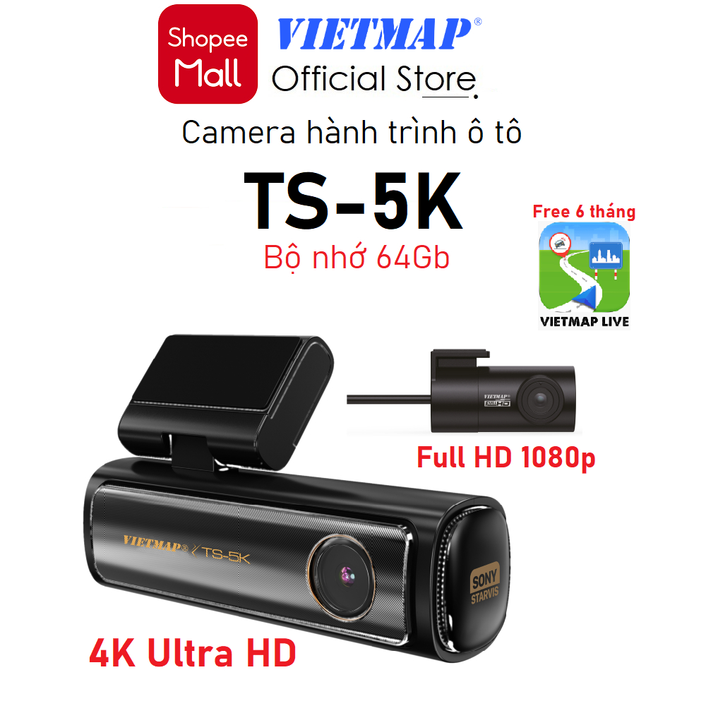 Camera hành trình Vietmap TS-5K 64Gb Ghi hình trước Sau, Cảnh báo giao thông, Vietmap Live Pro ...