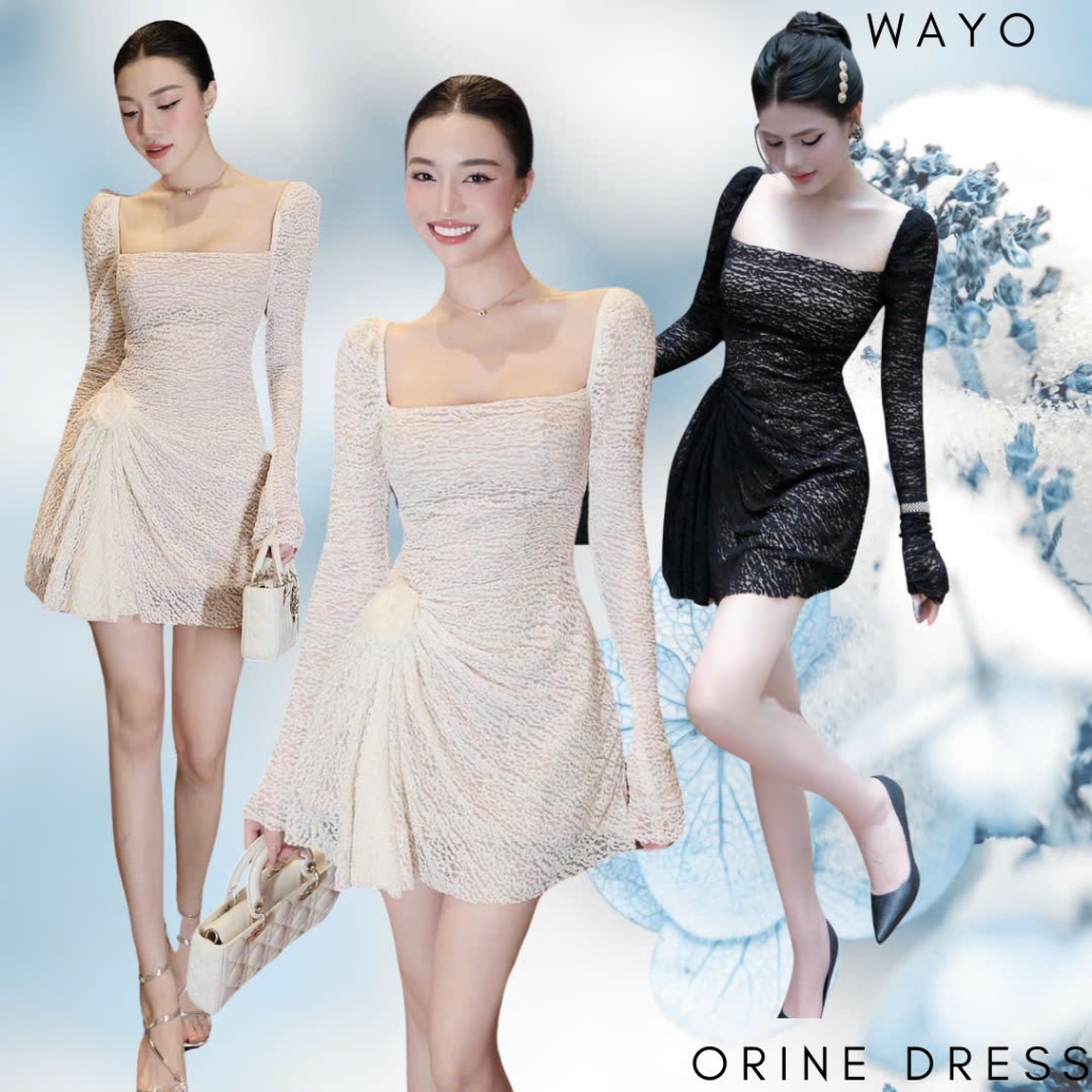 [Orine Dress] Đầm WAYO thiết kế ren cổ vuông tay dài dự tiệc sang chảnh ...