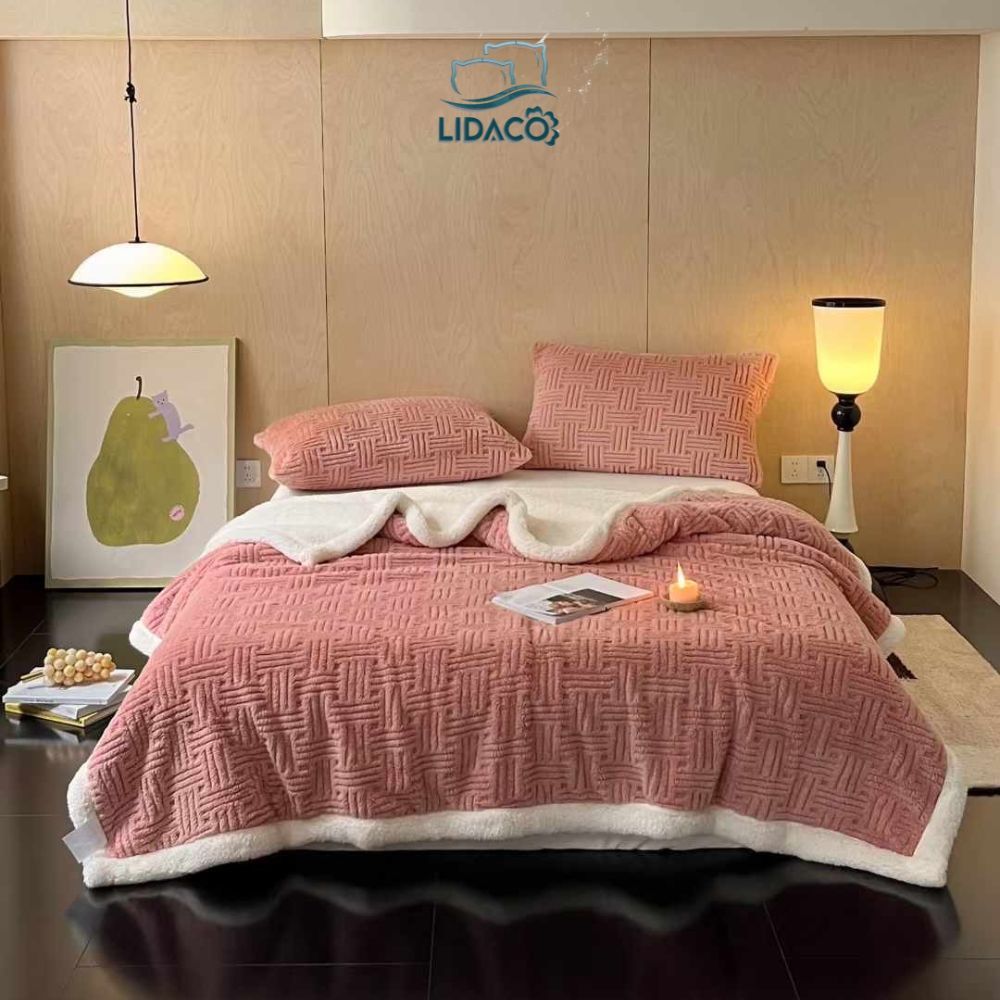 Chăn lông cừu Blanket LIDACO 2.2kg họa tiết dập vân chìm mỏng nhẹ ấm áp ...