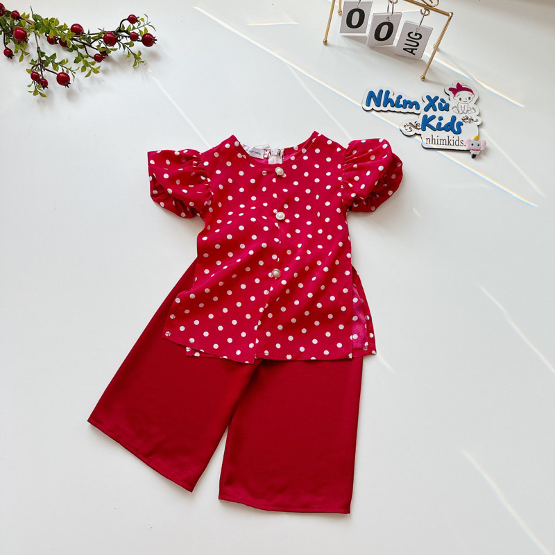 [4-28kg] Sét Bộ Bà Ba Chấm Bi Đỏ NHÍM XÙ KIDS Cho Bé Gái 1 Tuổi Đến 8 ...