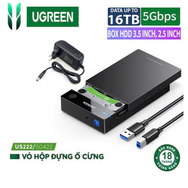 Hộp đựng ổ cứng HDD 3.5/2.5 inch Ugreen 50422 US222 SATA USB 3.0 Hỗ Trợ ...