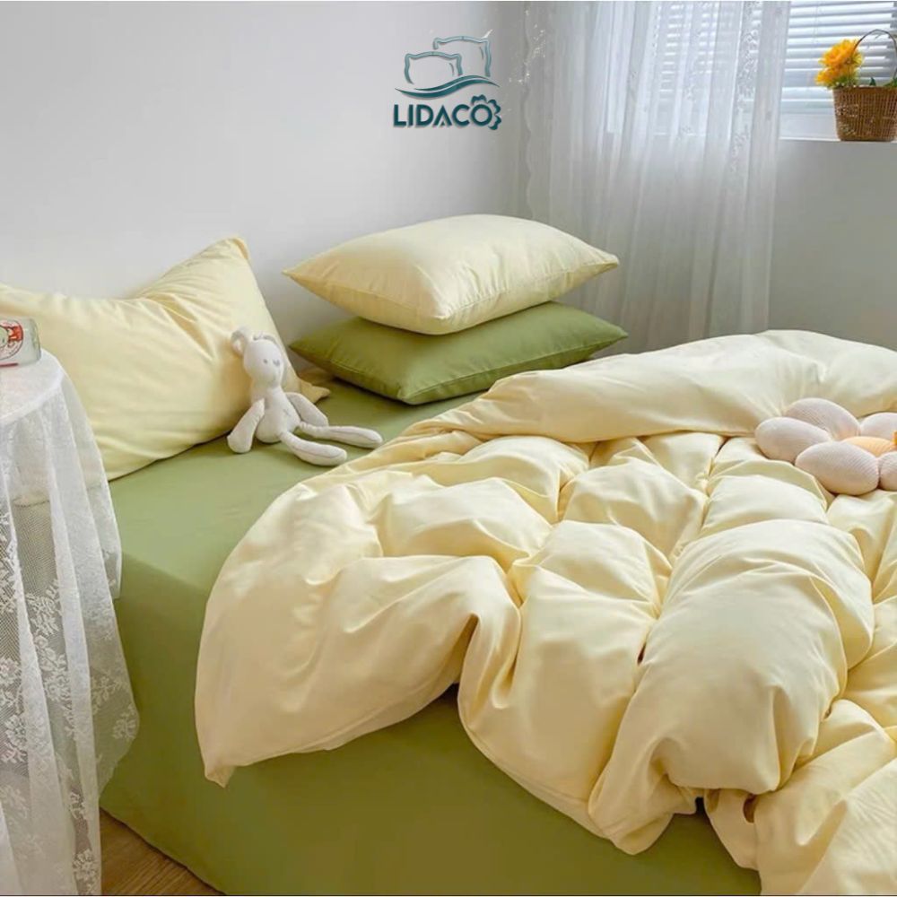 Bộ vỏ chăn ga gối cotton tici notag Lidaco cotton đũi trơn dày decor ...