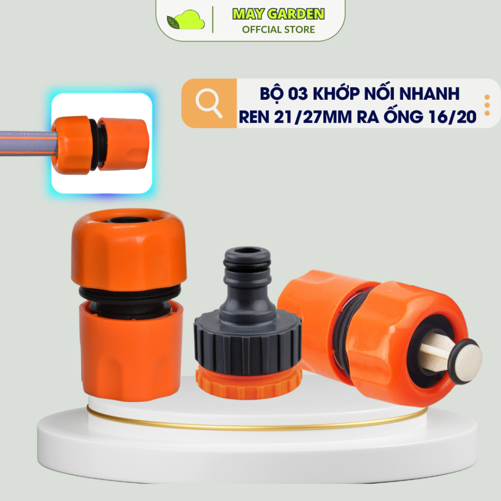 Bộ 3 khớp nối nhanh ống dẫn nước, bộ khớp nối nhanh ra ống phi 16mm(13 ...