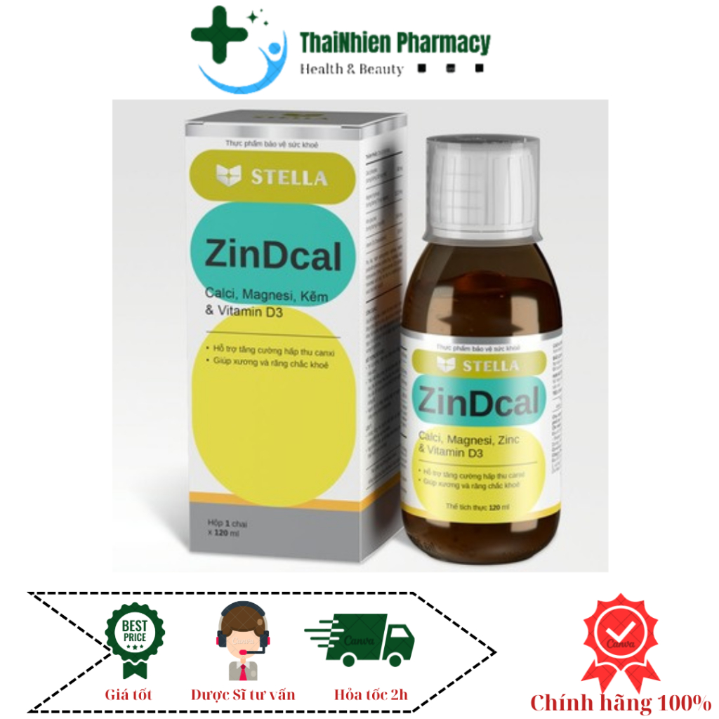 Siro ZinDcal Stella 120ml bổ sung canxi, kẽm, hỗ trợ tăng cường hấp thu ...