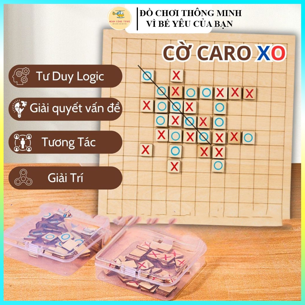 Bộ cờ caro cờ xo [Loại in màu có hộp đựng cờ] hỗ trợ trẻ phát triển tư ...
