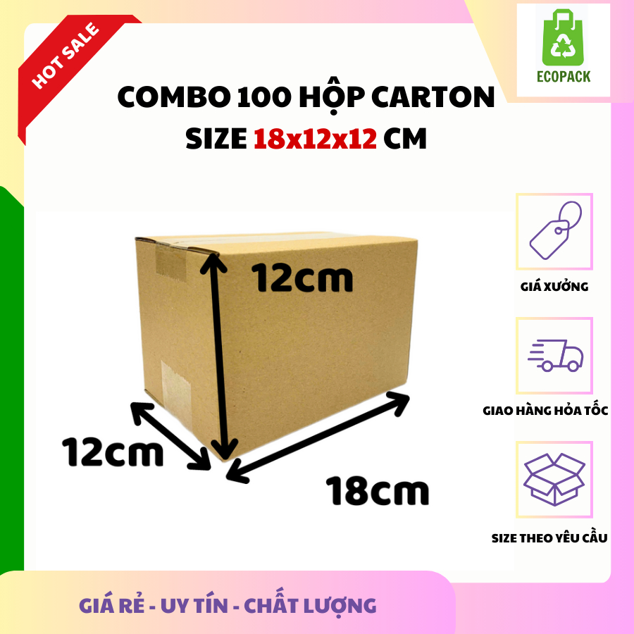 ECOPACK - 18x12x12 COMBO 100 Hộp carton đóng hàng | Shopee Việt Nam