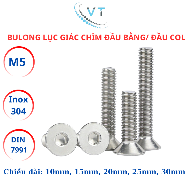 Bulong lục giác đầu bằng, lục giác đầu col Inox304 M5 (5li) dài từ 10mm ...