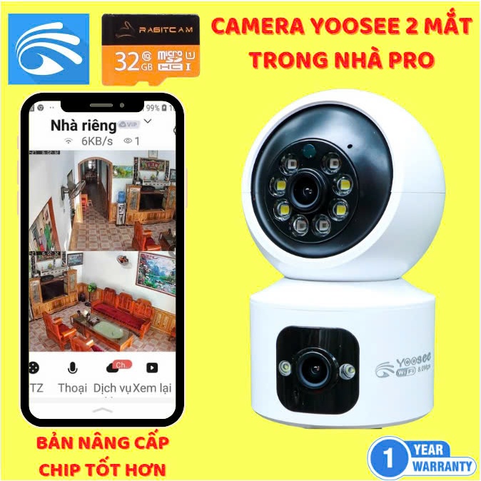 Camera Yoosee 2 MẮT XEM 2 MÀN HÌNH cùng lúc 10Mpx xoay 360 độ,xem đêm ...