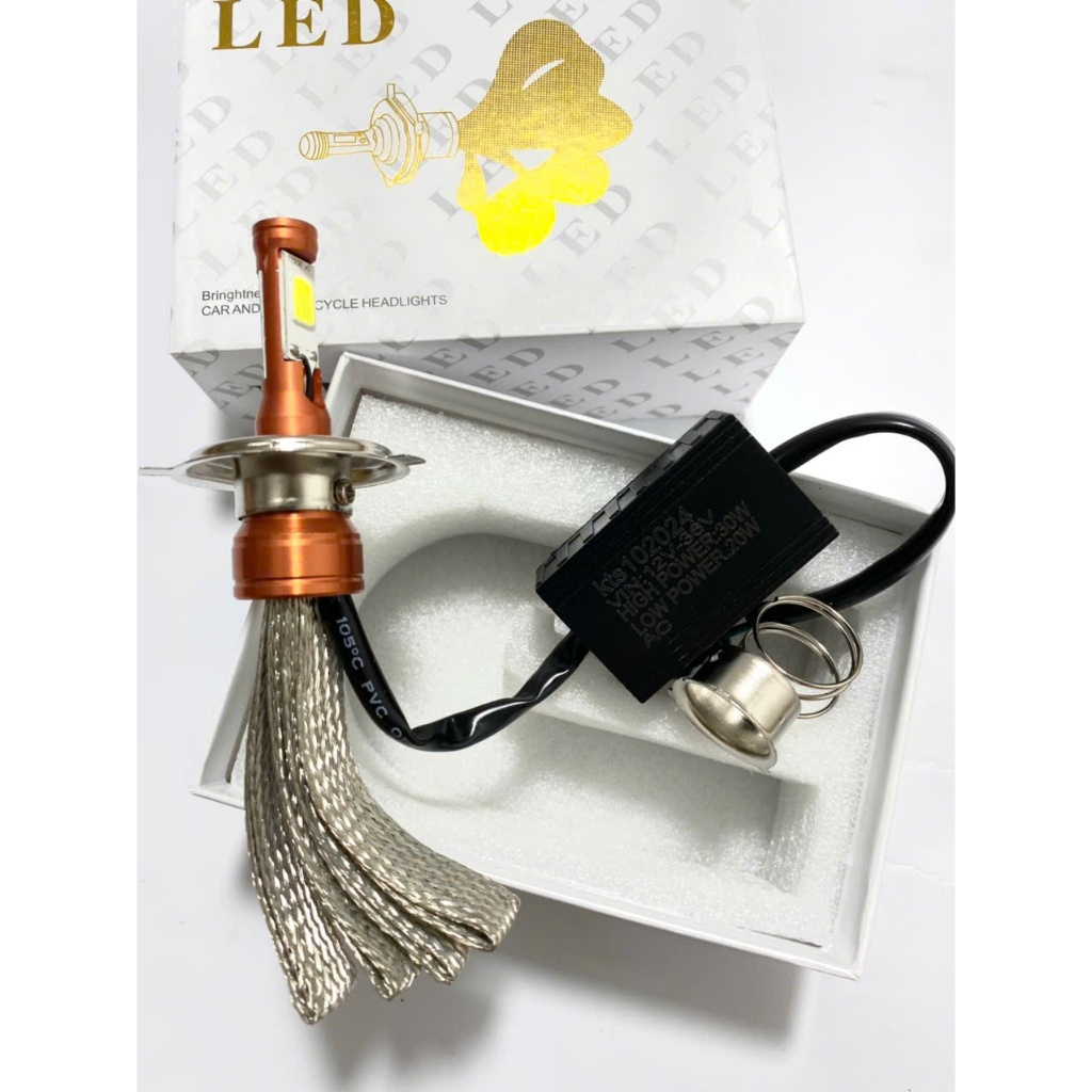 COMBO 5 Bóng-Đèn LED Pha H4-M5 Siêu Sáng 3 Tim Tản Nhiệt Đuôi Công AC ...