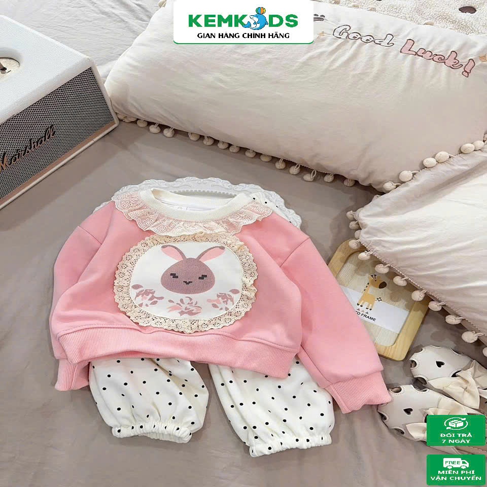 Bộ thu đông Kem Kids áo thỏ kết hơp quần chấm bi 8-28kg | Shopee Việt Nam