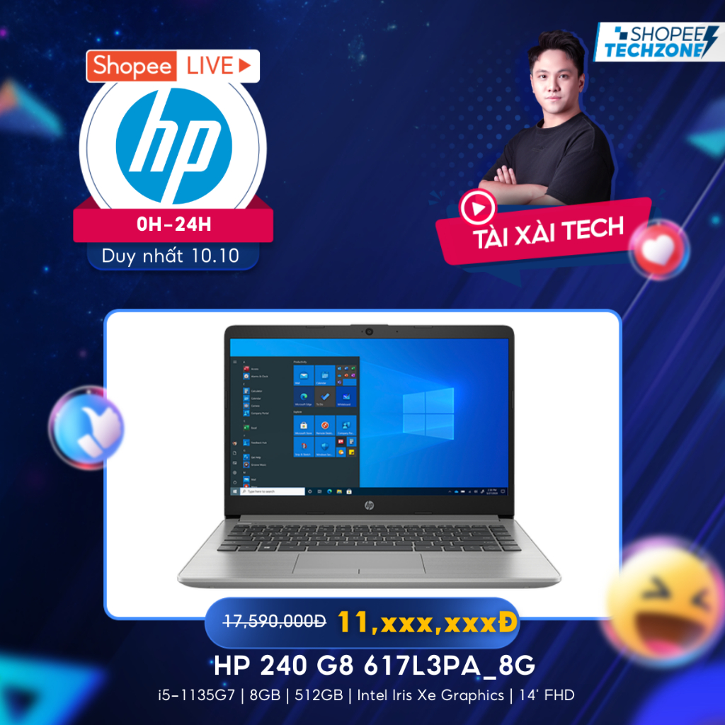 [Nhập ELHP12 giảm 15% tối đa 3TR] Laptop HP 240 G8 617L3PA i5-1135G7 | 8GB | 512GB | 14' FHD ...