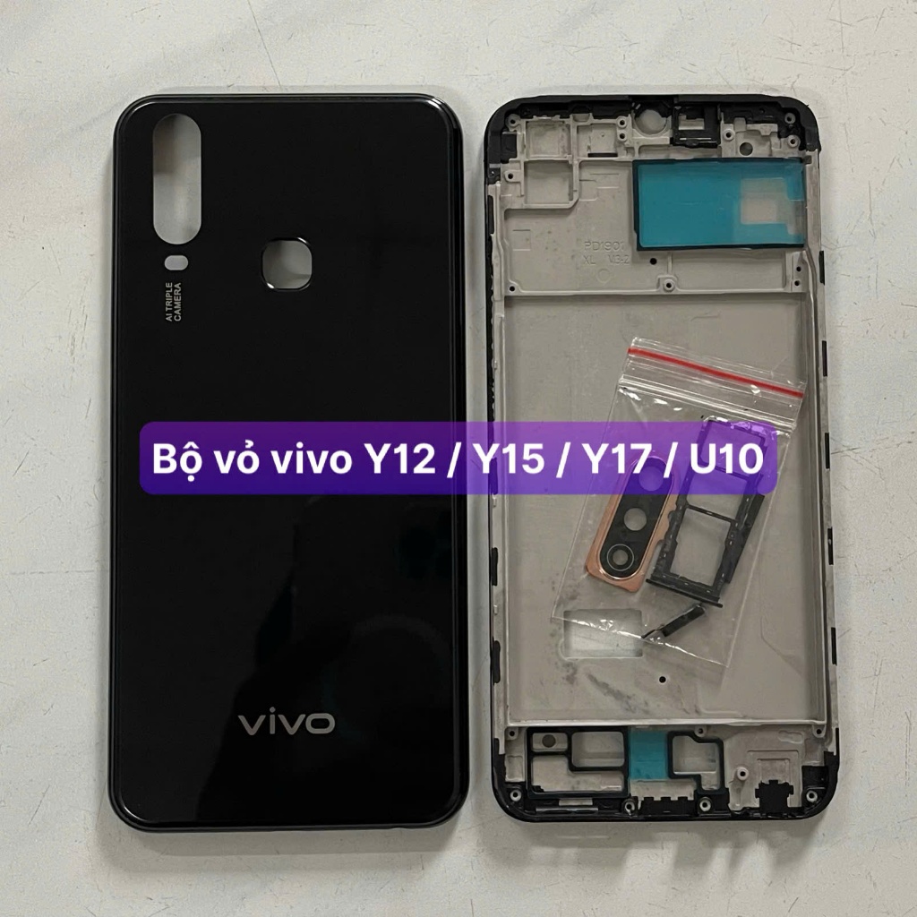 bộ vỏ vivo Y12 / Y15 / Y17 / U10 ,kèm khay sim,phím,kính camera ...