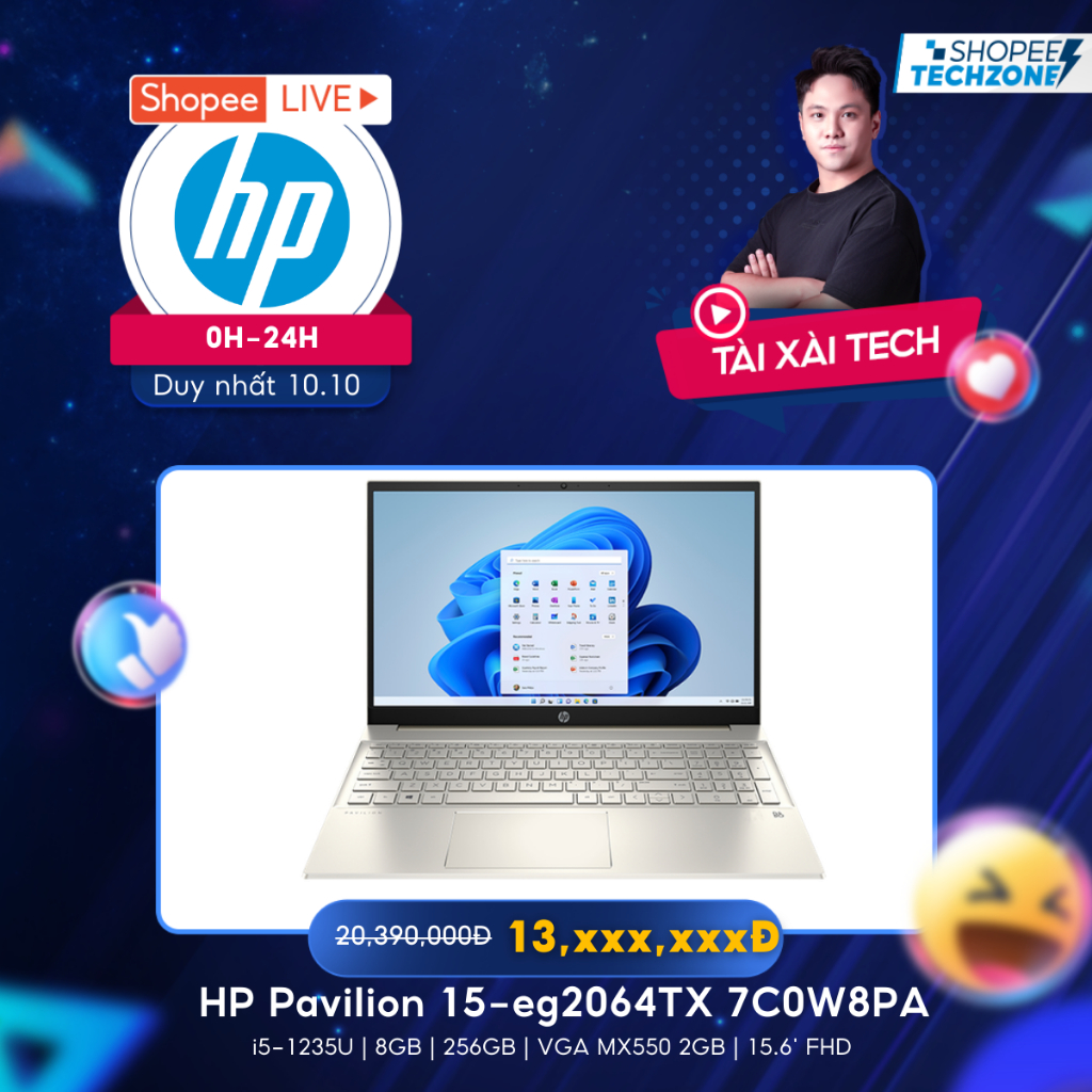 [Nhập ELHP11 giảm 15% tối đa 3TR] Laptop HP Pavilion 15-eg2064TX 7C0W8PA i5-1235U | 8GB | 256GB ...