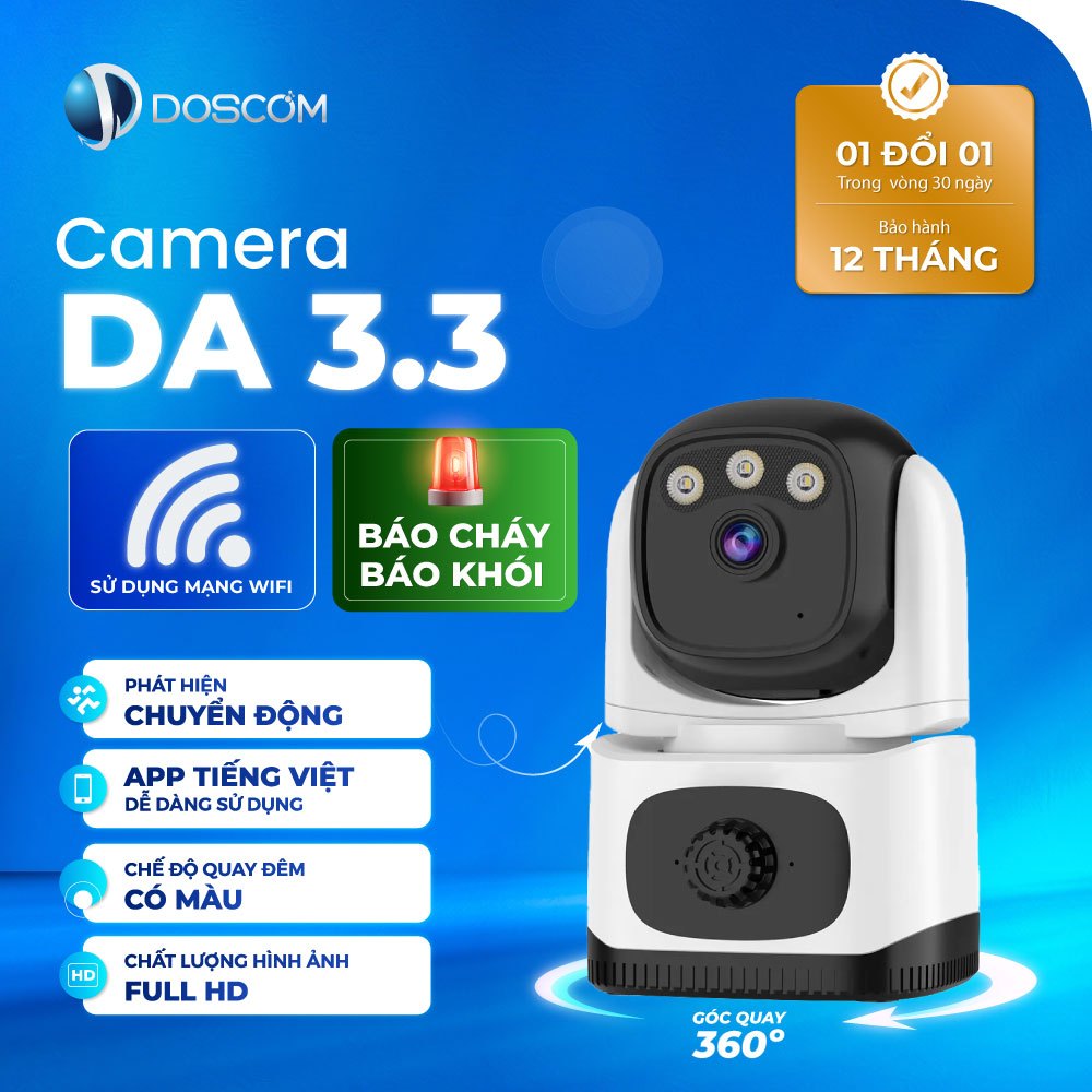 Camera báo khói, báo cháy Doscom DA3.3 - Camera wifi phát hiện khí gas báo động bảo vệ gia đình ...