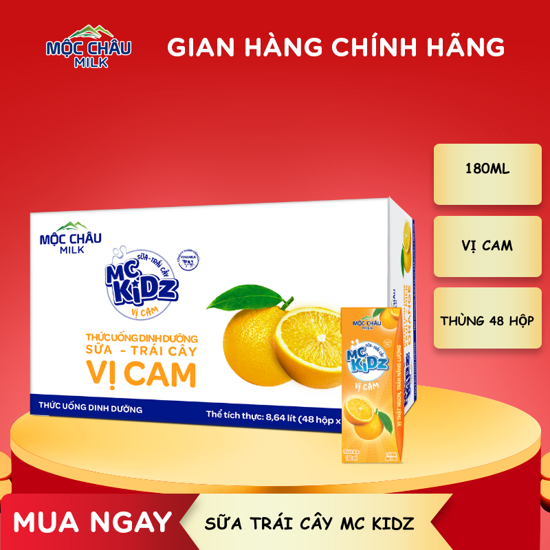 Thùng 48 hộp Sữa trái cây MC Kidz (180ml x 48 hộp) Mộc Châu Milk ...