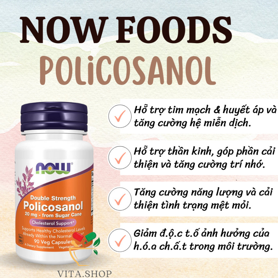 Now Foods Double Strength Policosanol 20mg - Viên uống hỗ trợ tim mạch ...