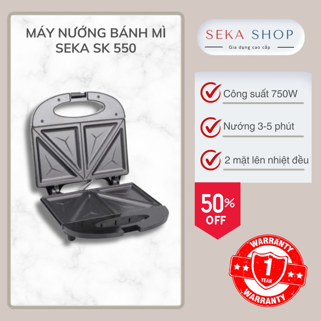 Máy nướng bánh mì sandwich Seka SK 550 công suất 750W chống dính tiết kiệm thời gian cho bữa ...