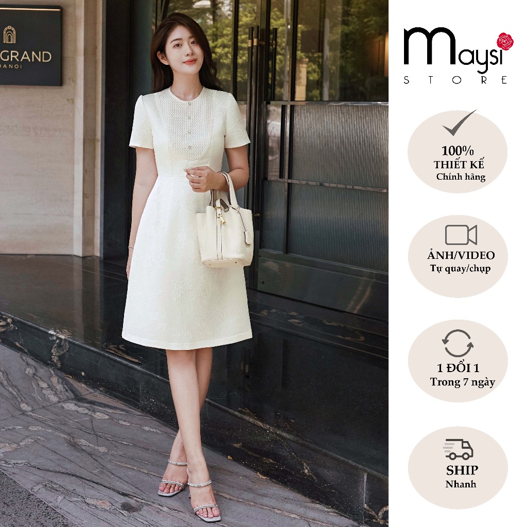 Váy dài sang chảnh chất gấm cao cấp màu kem Maysi | Shopee Việt Nam