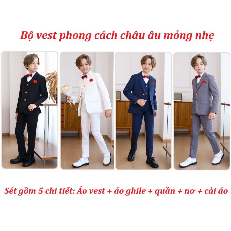 [HÀNG MỚI VỀ] Bộ vest bé trai loại mỏng nhẹ TQB191 TQB192 gồm 3 chi tiết (áo ghile + áo vest ...