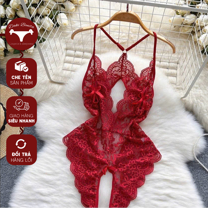 Bộ đồ ngủ bodysuit ren xuyên thấu sexy DK57 kiểu áo liền thân hở đáy ...