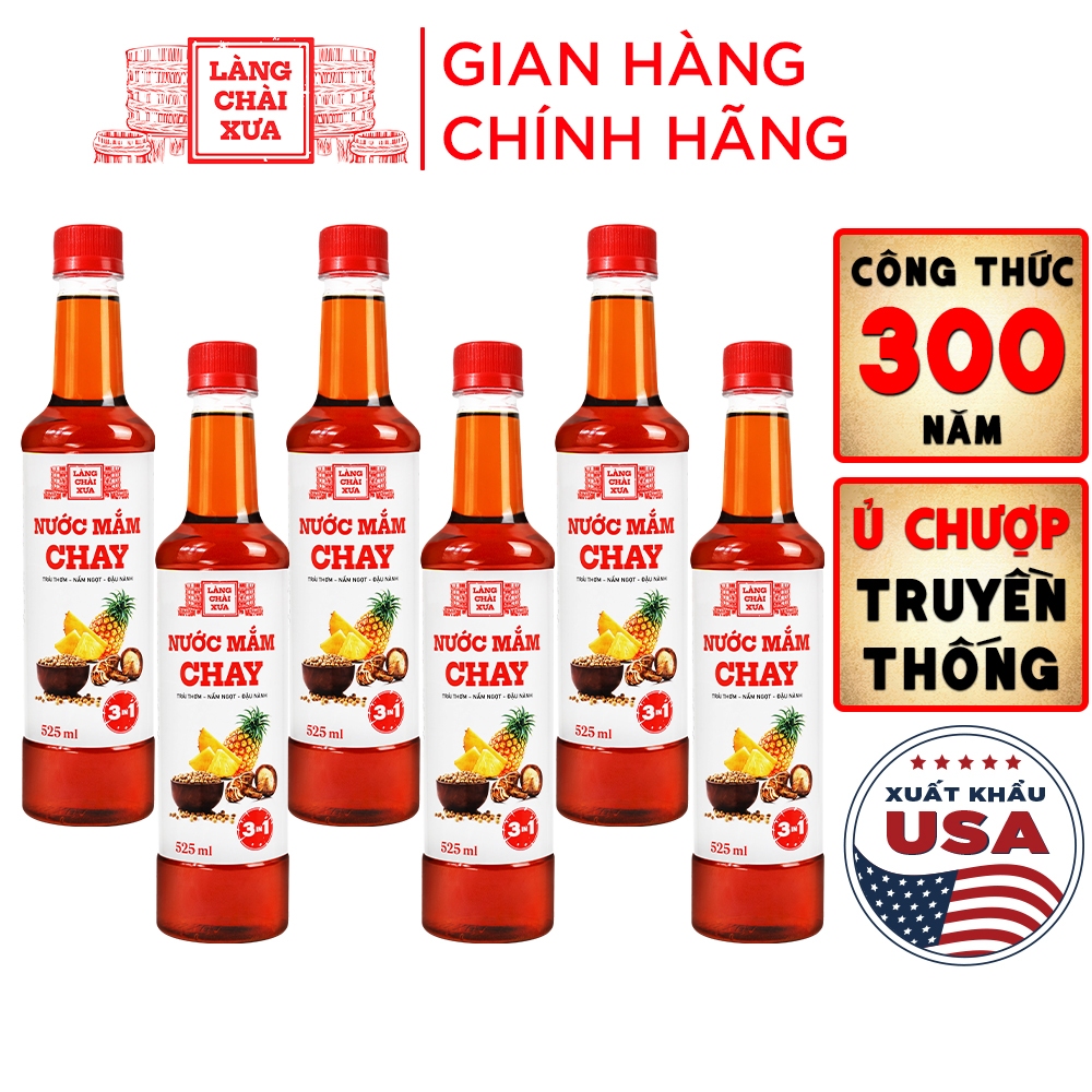 [TẶNG 1 NƯỚC TƯƠNG 125ML] Thùng 6 chai nước mắm CHAY 3 trong 1 Làng Chài Xưa chai nhựa 525ml ...