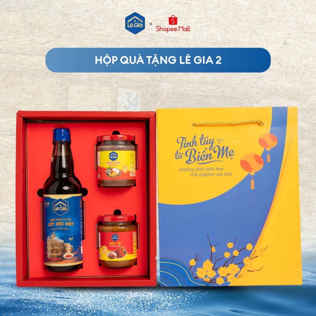 Hộp quà tặng Lê Gia 2: 01 chai mắm cốt đặc biệt 525ml+ 01 hũ mắm tôm 280ml + 01 hũ mắm tép 280ml ...