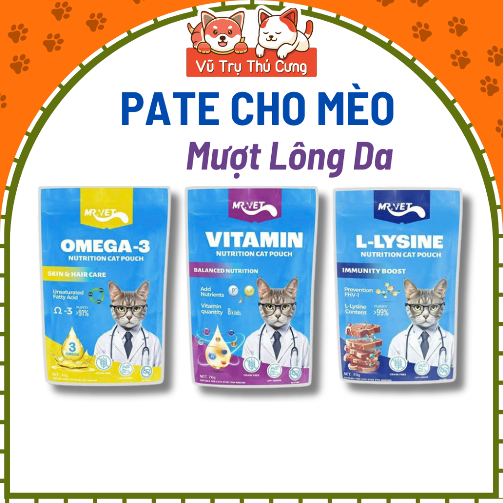 Pate Cho Mèo Hỗ Trợ Mượt Lông Da Mr.Vet 70g | Shopee Việt Nam