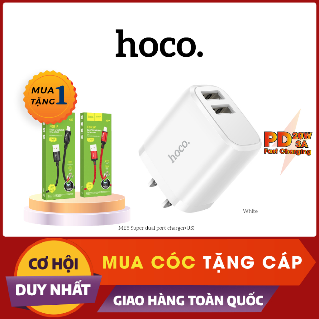[MUA 1 TẶNG 1] Mua củ sạc nhanh Hoco ME8 (2 cổng USB) được tặng kèm 1 ...