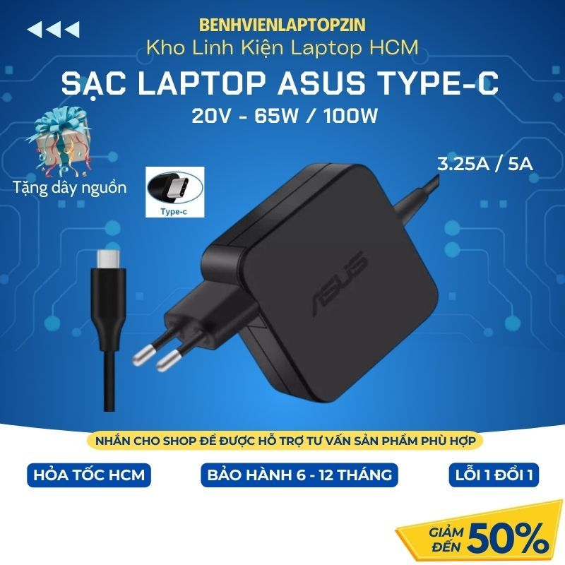 Sạc Laptop Asus Type-C, 20V/3.25A/65W, 20V/5A/100W, Sạc Laptop Asus ...