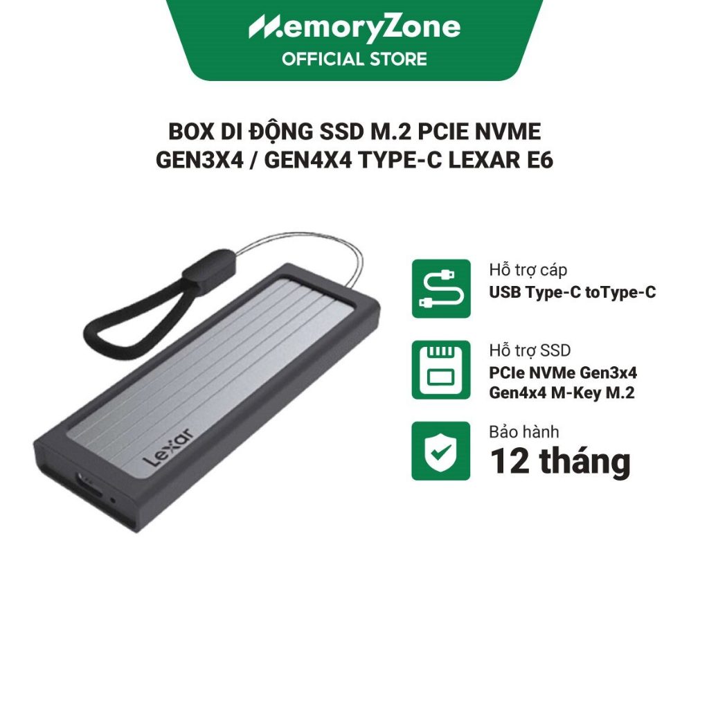 Box di động SSD M.2 PCIe NVMe Gen3x4 / Gen4x4 Type-C Lexar E6 LPAE06N ...