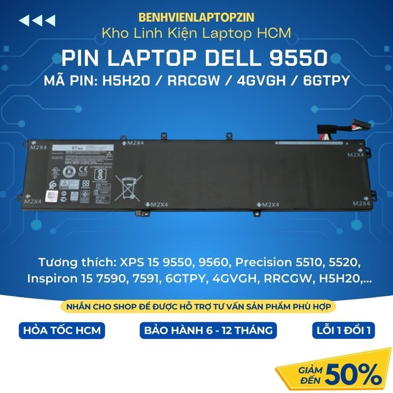 PIN LAPTOP DELL XPS 15 9550 9560, Precision 5510 5520, Inspiron 15 7590 ...