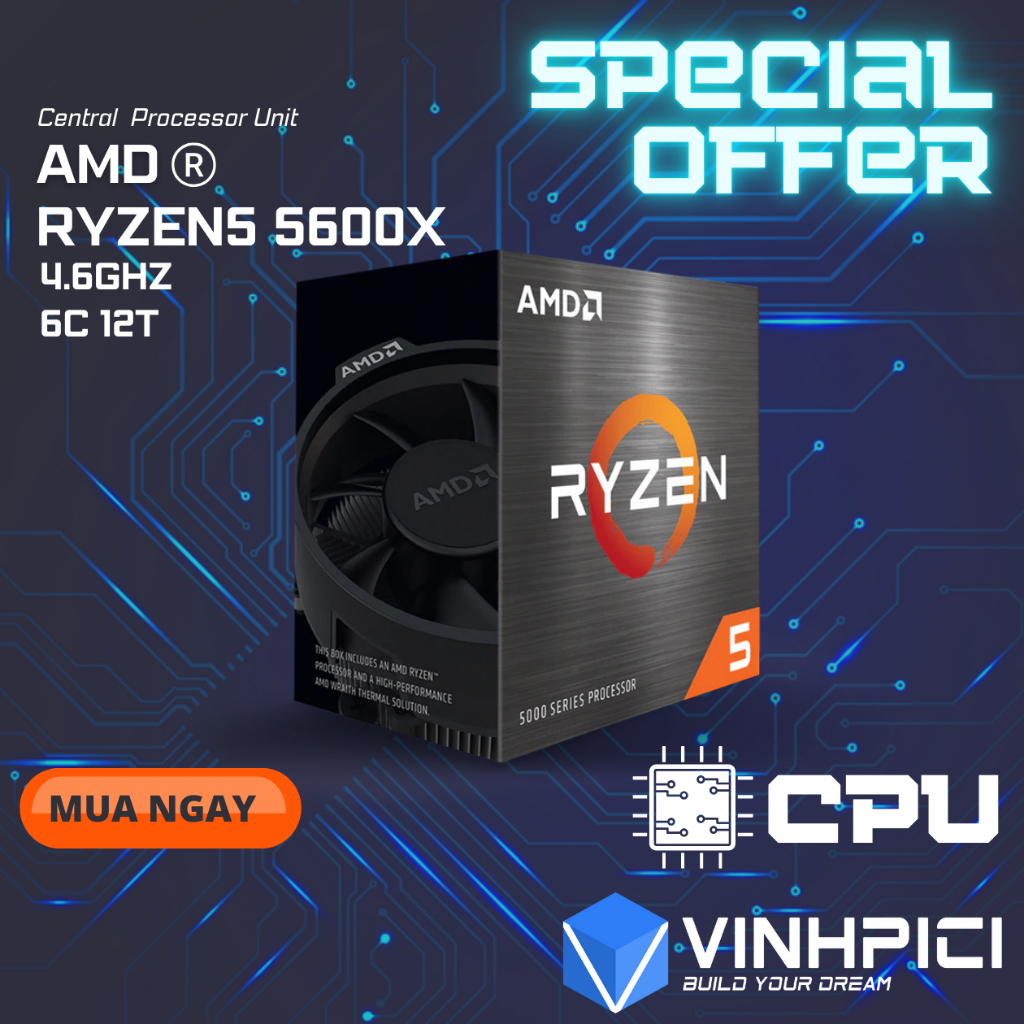 CPU AMD Ryzen 5 5600X ( 3.7GHz Boost 4.6GHz / 8 nhân 16 luồng / 36MB ...