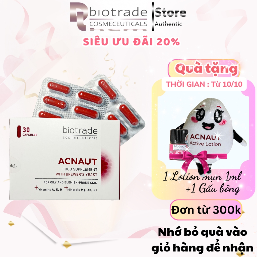 Viên uống giảm mụn Biotrade Acnaut Food Supplement dành cho da mụn (30 ...