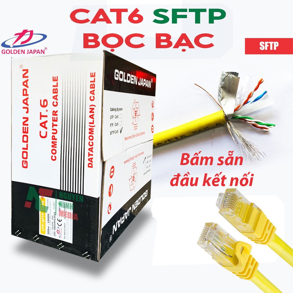 10m đến 50m cáp mạng Cat6 SFTP chống nhiễu Golden Japan bấm sẵn đầu | Shopee Việt Nam