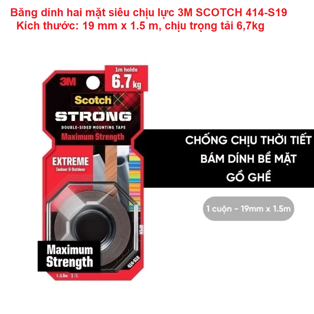 Băng dính hai mặt siêu chịu lực 3M SCOTCH 414-S19 - KT: 19mm x 1.5m ...