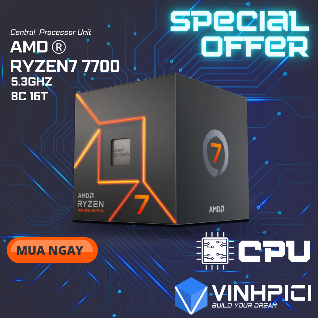 CPU AMD Ryzen 7 7700 ( 3.8GHz Boost 5.3GHz / 8 nhân 16 luồng / 40MB / AM5) [NEW] | Shopee Việt Nam
