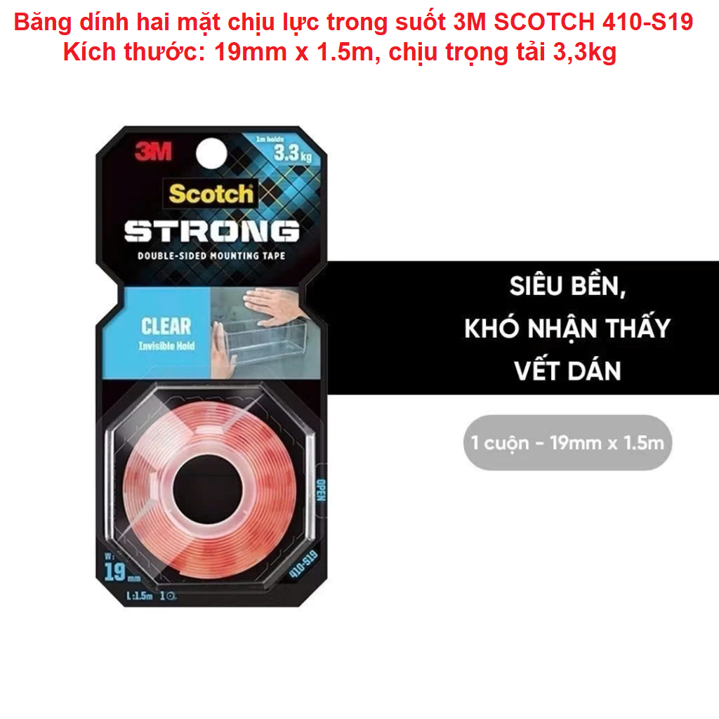 Băng dính hai mặt chịu lực trong suốt 3M SCOTCH 410-S19 - KT: 19mm x 1 ...