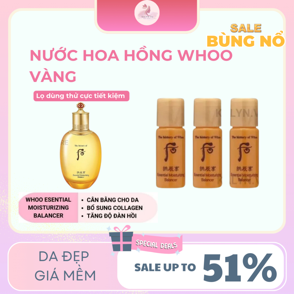 Nước Hoa Hồng Whoo Vàng thanh lọc da, tăng độ đàn hồi, bổ sung collagen ...