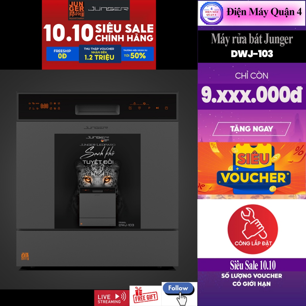 Máy rửa bát Junger Leopard DWJ-103 / Junger DWJ103 ,12-13 bộ Châu Âu ...