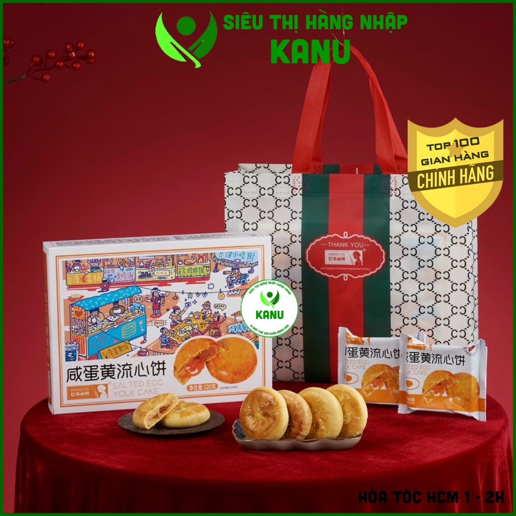 [Có túi xách] Hộp bánh trung thu ngàn lớp nhân trứng chảy 3Q Pamiriter Đài Loan 320g làm quà ...