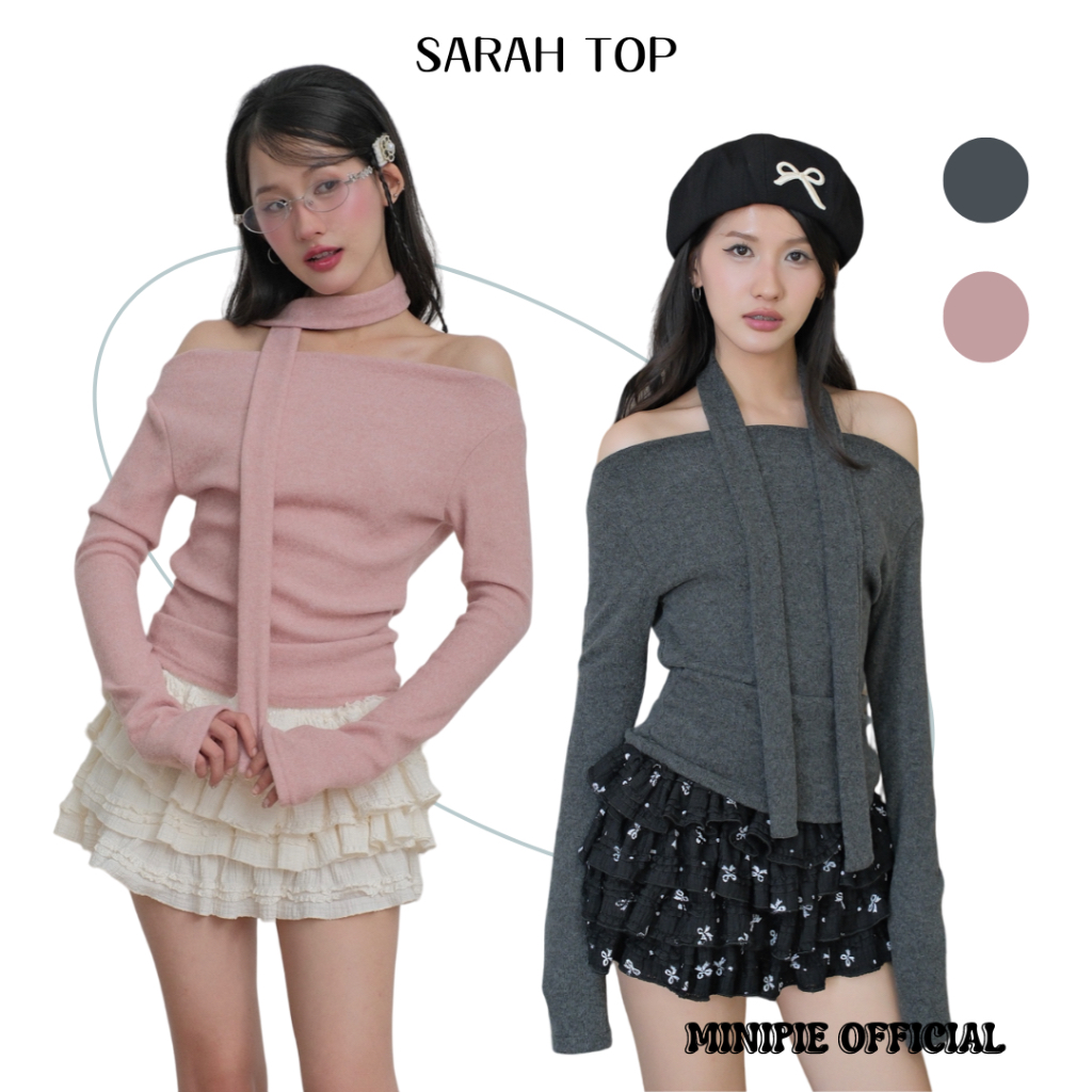 Áo Len Trễ Vai Nữ SARAH Tay Dài Basic Cotton Mềm Mịn Co Dãn Minipie ...