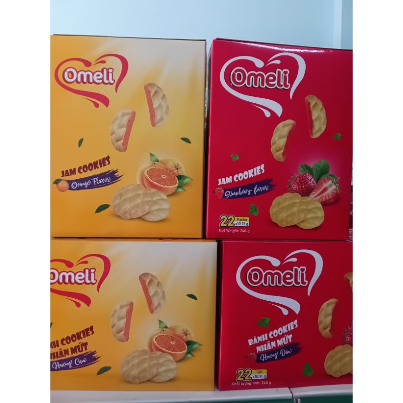 Bánh Omeli nhân mứt trái cây hương dâu - cam hộp 240g | Shopee Việt Nam