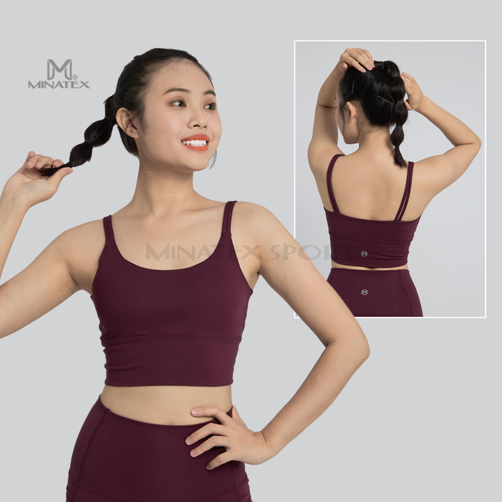 Áo bra tập gym yoga 2 dây nhỏ bo siết eo MINATEX, vải xịn đẹp co giãn 4 ...