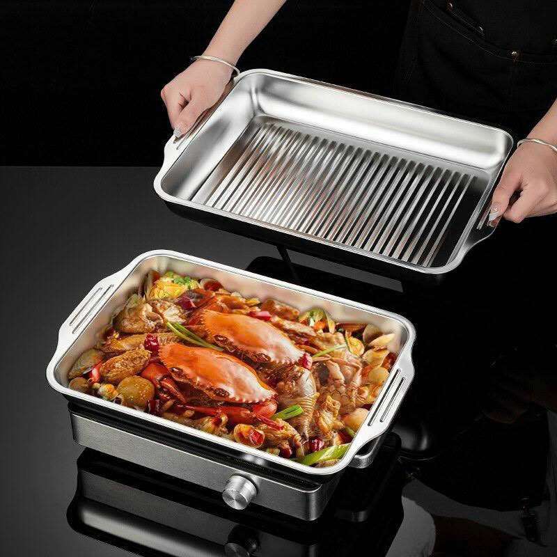 Khay Hấp Nướng Đa Năng Chữ Nhật Inox 304 Tay Cầm Chống Trơn Trượt ...
