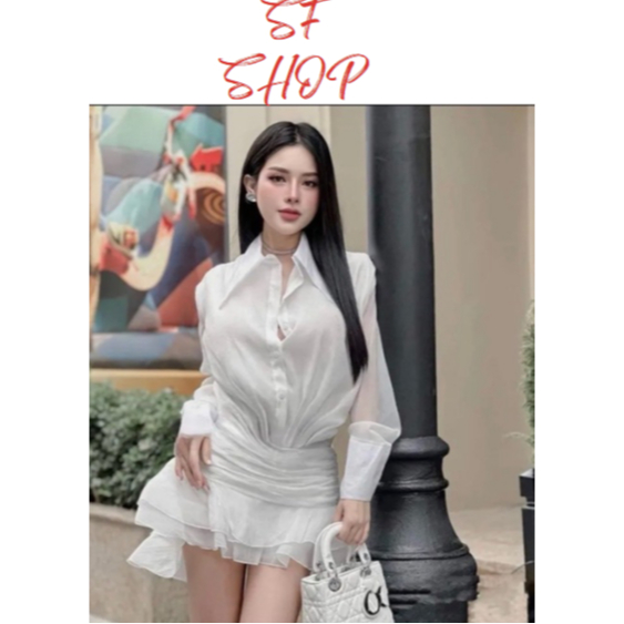 Set Váy Tơ Màu Ghi Tiểu Thư Tay Dài Đầm Sơ Mi Đuôi Cá Bồng Xoè Cực Tôn Dáng Trẻ Trung Nữ Tính ...