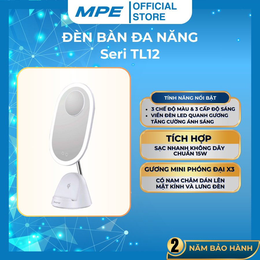 Đèn gương MPE đa năng TL12 tích hợp sạc nhanh không dây chuẩn QI15W, 3 ...