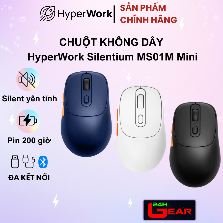 Chuột không dây HyperWork Silentium MS01M Mini - Đen / Trắng / Xanh ...
