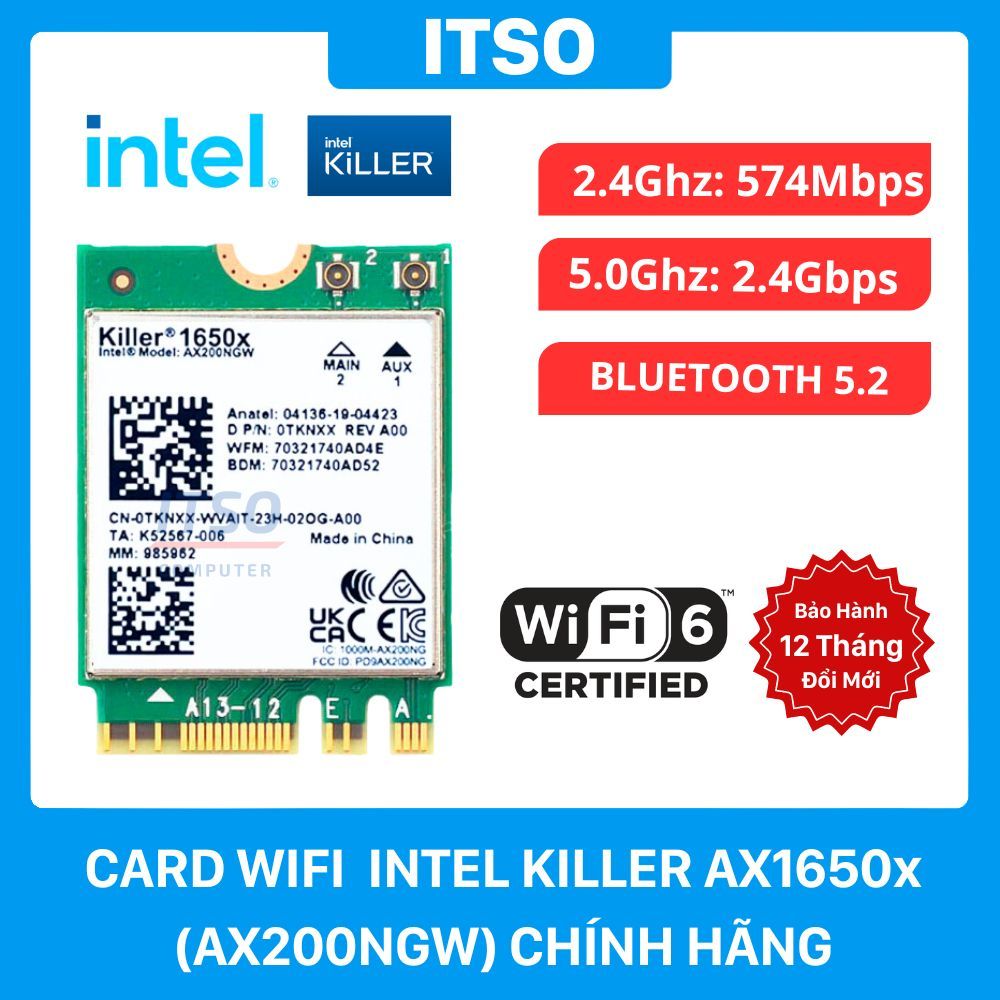 Card WIFI 6 Intel Killer AX1650x khe M2 NGFF cho laptop | Shopee Việt Nam